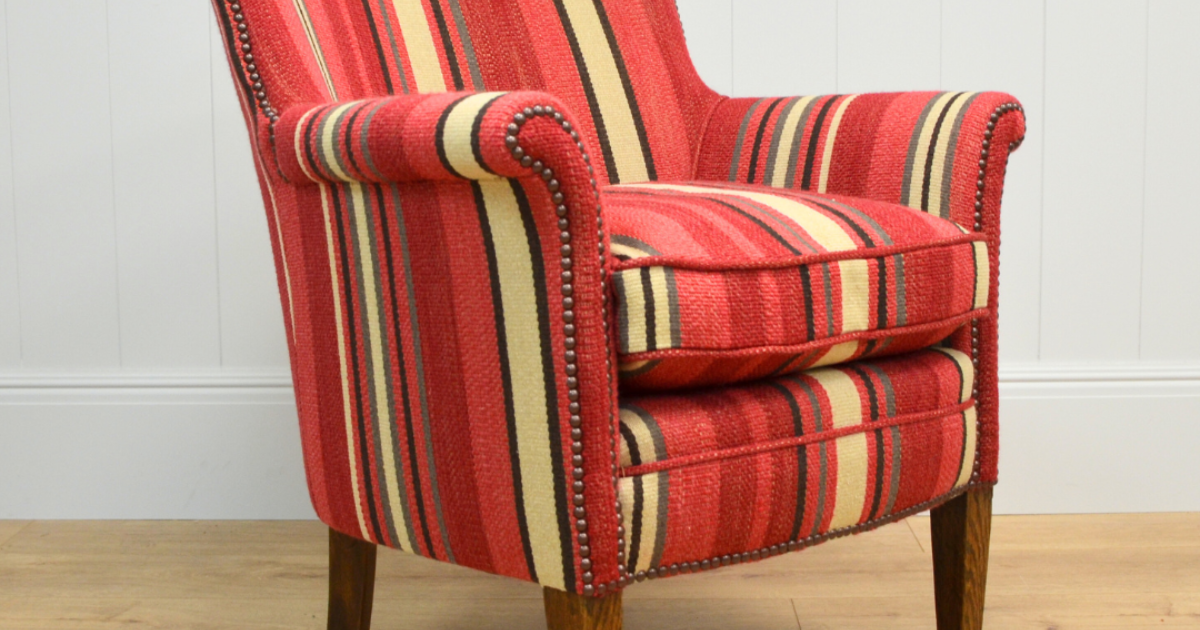 Reupholstered Striped Armchair with Studding Details | Asnew