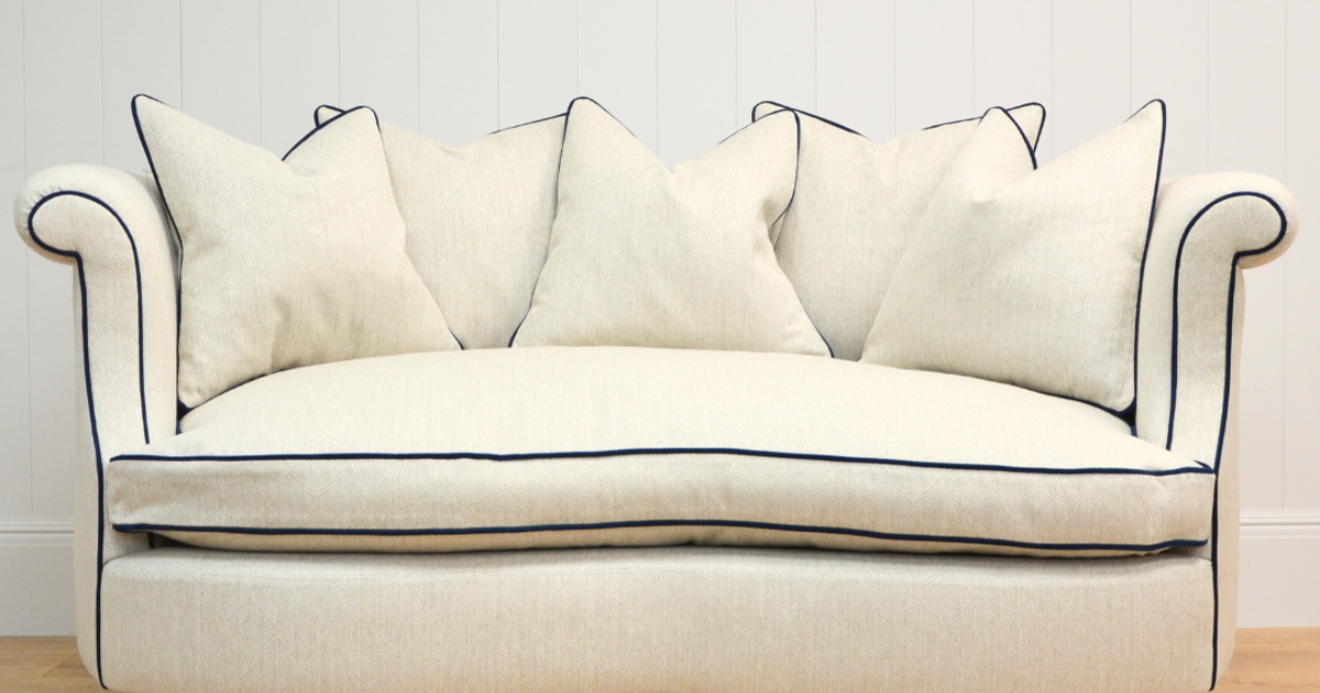 Reupholstered Curved Sofa With Dark Contrast Piping | Asnew