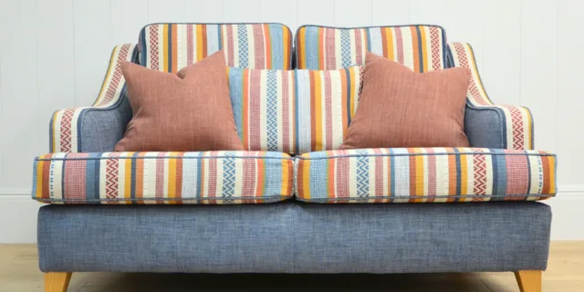 Reupholstered Curved Sofa With Dark Contrast Piping | Asnew