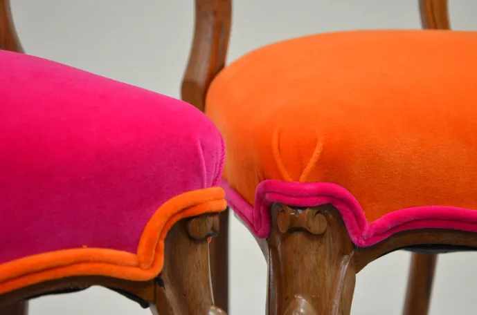 Heirloom Dining Chairs, covered in Designers Guild Velvet | Asnew