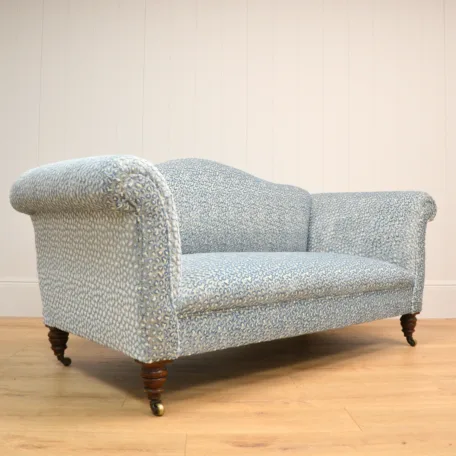 Reupholstered Natural Sofa in a Light Blue Leopard Fabric | Asnew
